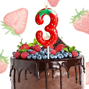 FUNCANDLE Strawberry 1st Birthday Candle Gifts for Girls,Red Strawberry Birthday Candle Decorations,Fruit Themed Candle Cake for Girls Birthday Gifts Celebration Reunions Anniversary Party Supplies