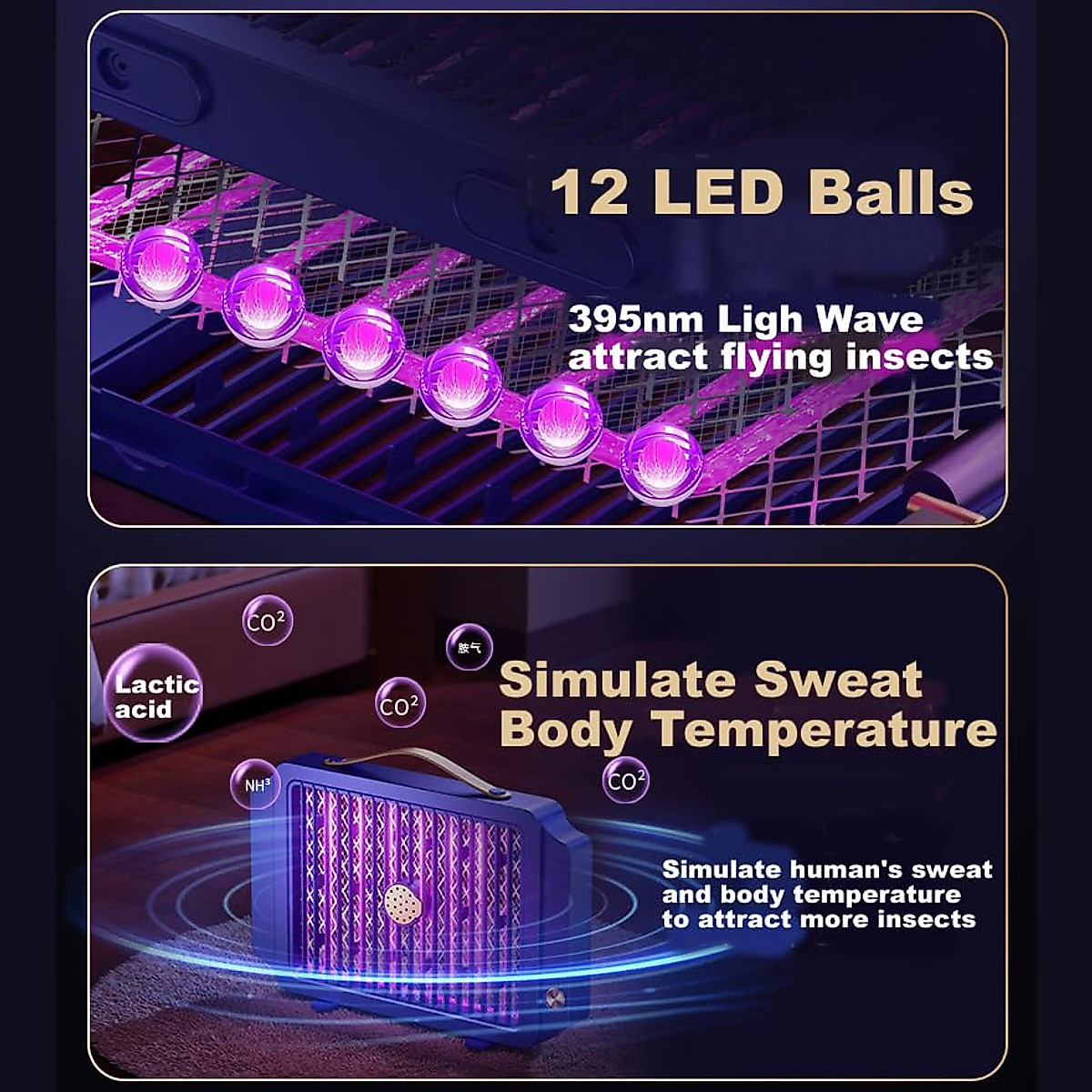 (2025 New) Bug Zapper Outdoor Rechargeable, Indoor Mosquito Zapper with Dual Net LED Lights, Electric Fly Zapper for Patio Home Garage Kitchen, Body Temperature Attract Control Gnat Moth Fruit Flies