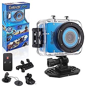Gear Pro Sports Action Camera - HD 1080P Mini Camcorder w/ 12 MP Cam, 2.4" Touch Screen USB SD Card HDMI, Battery - Waterproof Case, USB Cable, Wireless Remote Control, Mount - Pyle GDV285BL (Blue)