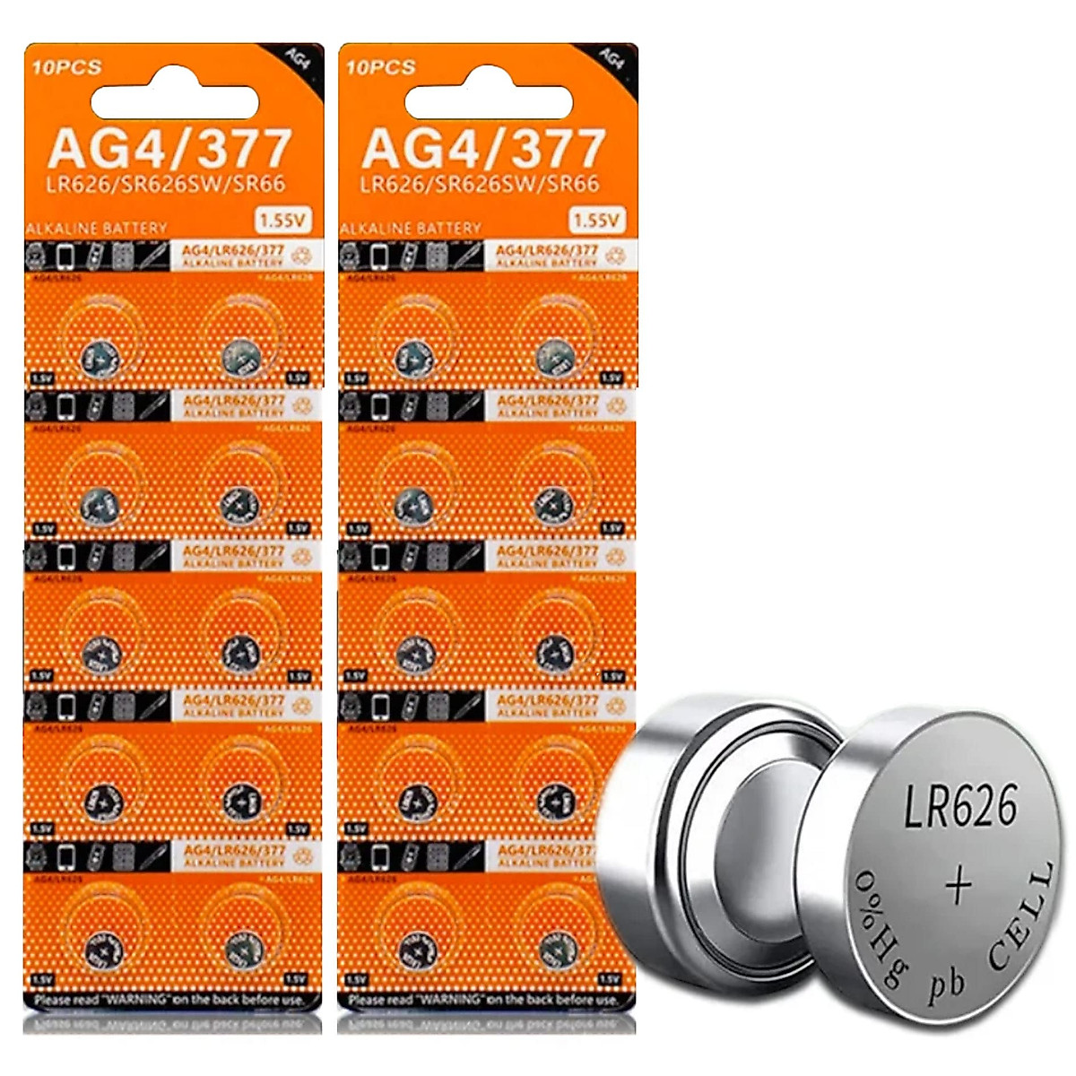 Cotchear 20 pcs AG4 Alkaline Batteries 1.5V GA4 LR626 SR66 377A Coin Button Cell Watch Battery