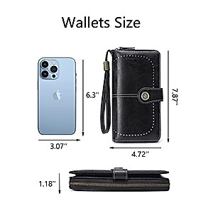 JJUQ Womens Wallet Leather Large Capacity Card Holder Zipper Wristlet Wallets for Women-black