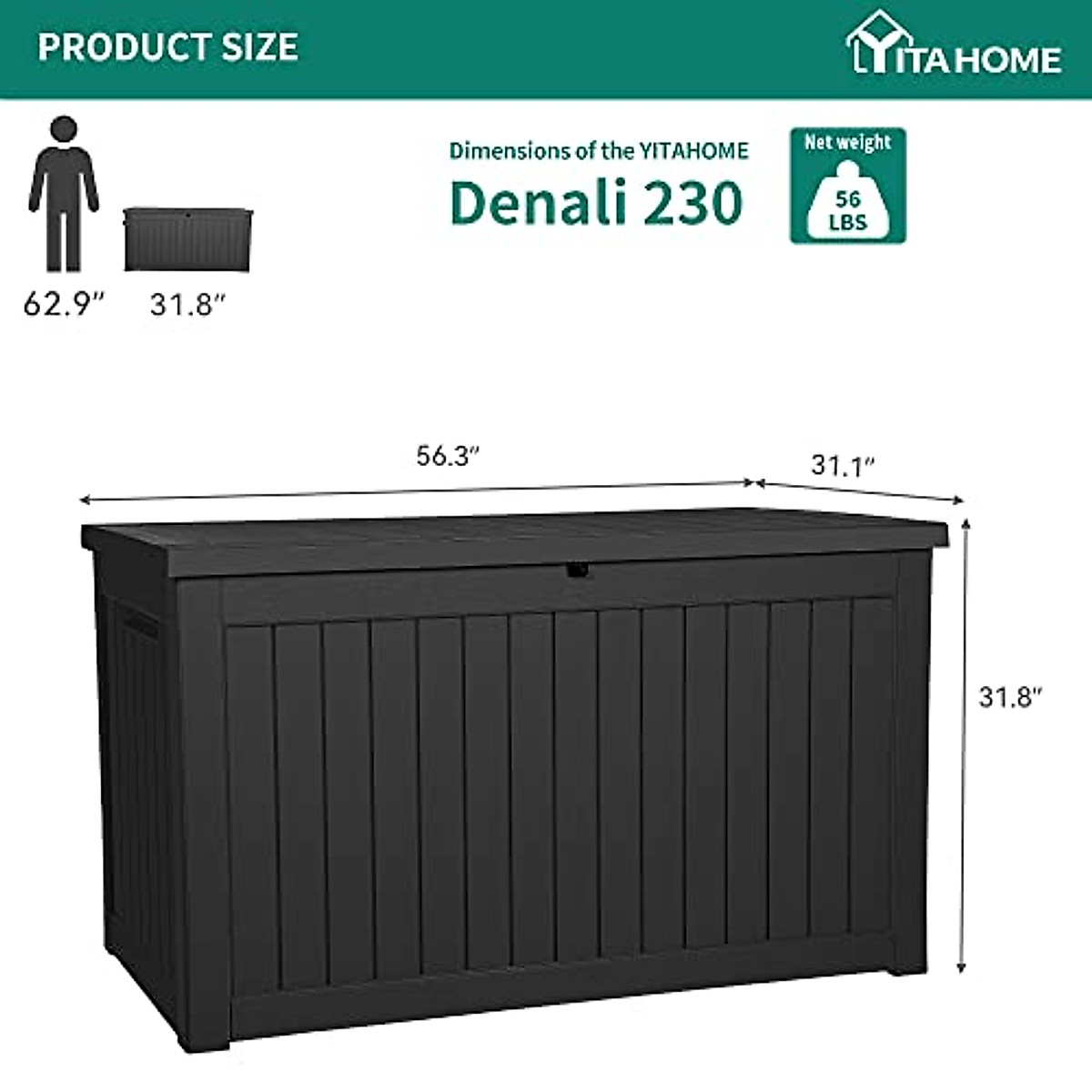 YITAHOME XXL 230 Gallon Large Outdoor Storage Deck Box for Patio Furniture, Outdoor Cushions, Garden Tools and Sports/Pools Equipment, Weather Resistant Resin, Lockable (Black)