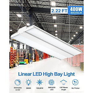 ADUB LED High Bay Light 240W 192W 144W, 1.63FT LED Warehouse Light 3000K 4000K 5000K, 36000LM, 400W LED High Bay Shop Light, 2.2 FT UL Listed LED High Bay Light 0-10V Dimmable