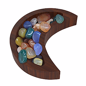 Wood Moon Tray Crystal Holder, Nuadem 6" x 3" Walnut Wood Crystal Display Tray, Crystal Crescent Moon Tray,Crystal Stone Holder - Crescent Crystal Tray for Essential Oil Jewelry Halloween Decor