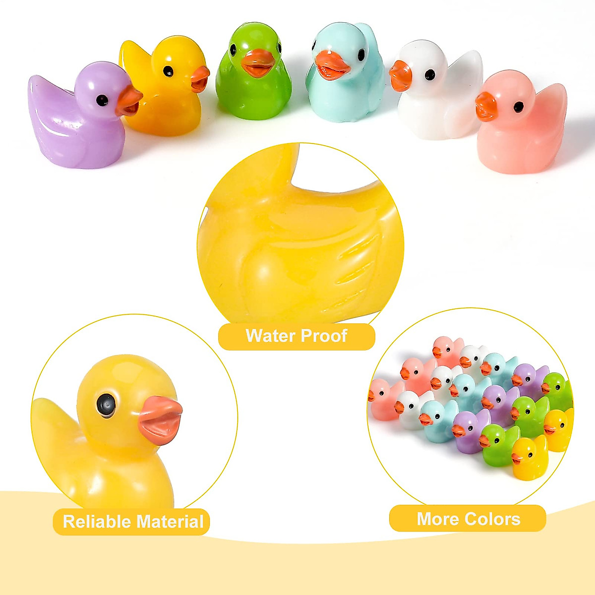 Fuyamp 120 Pieces Mini Resin Ducks,Miniature Figures Micro Fairy Garden Landscape Aquarium Dollhouse Ornament Candy-Colored Duck DIY Charms for Christmas Birthday Party(6 Colors)
