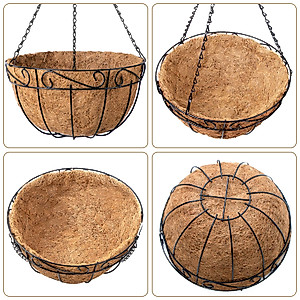 AMAGABELI GARDEN & HOME 4 Pack 14 Inch Plant Hanging Baskets Metal for Flowers Round Outdoor Hanging Pots Holder Hanger Metal with Coco Liner Chain Large Artificial Plants Decoration Black Basket14