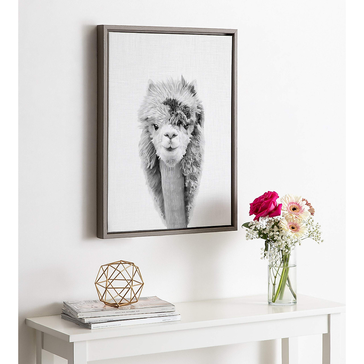 Kate and Laurel Sylvie Lionel Blotchy Alpaca Framed Canvas Wall Art by Simon Te of Tai Prints, 18x24 Gray, Adorable Animal Home Decor