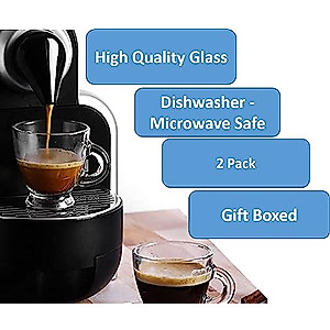 BOHEM'S Espresso Cups, 3.2 oz Small Demitasse Clear Glass Espresso Drinkware, Set of 2, Espresso Shot Glasses, Clear Expresso Coffee Cups, Tazas de Cafe Expreso