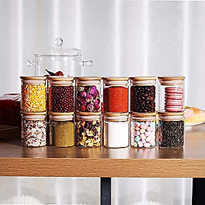 12 Piece Glass Storage Jars Set with Bamboo Lid, 6oz Glass Spice Canisters, Mini Glass Mason Jars with Airtight Lid for Kitchen Corner, Suit for Sugar, Cookies,Rice Flour and Other Dry Food Storage