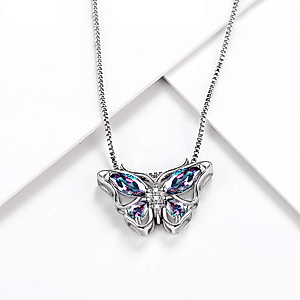 Aurora Tears 925 Sterling Silver Butterfly Necklace,Women Butterflies Birthstone Pendant Necklace for Birthday Wedding Gift