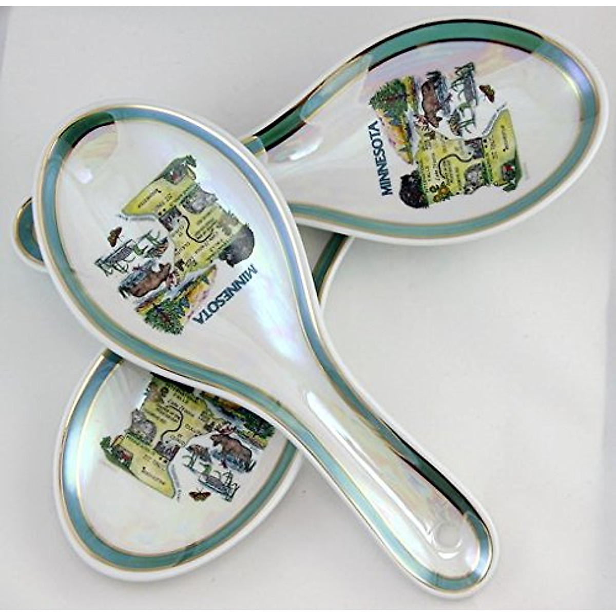 Minnesota State Map Pearl Souvenir Collectible Spoon Rest agc