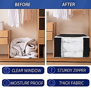 4-Pack Set-Solid Black Large Capacity 90L Storage Underbed Bag Organizer Foldable with Zipper, Clear Window and Reinforced Handle for Containers, Pillows, Comforters, Blankets, Bedding, Quilts, Clothes, made Non Woven Breathable Fabric