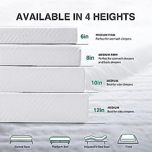 Dyonery Queen Mattress 10 Inch Green Tea Memory Foam Queen Mattress in a Box, CertiPUR-US Certified Fiberglass Free Mattress, Cooling Gel Double Mattress Medium Firm 60"x80"