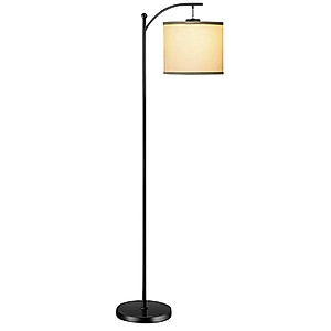 jengush Battery Powered Arc Floor lamp(Remote), Tall lamp for Living Room and Bedroom(Cordless), Drum Fabric lamp Shade + LED Bulb, 4 Color Temperature dimmable. Including Bulb+Remote+Charging Cable