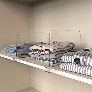 BTSD-home Shelf Dividers for Closet Organization Clear Acrylic Closet Separator for Wooden Shelves Closet Dividers for Shelf Organizer (8 Pack)