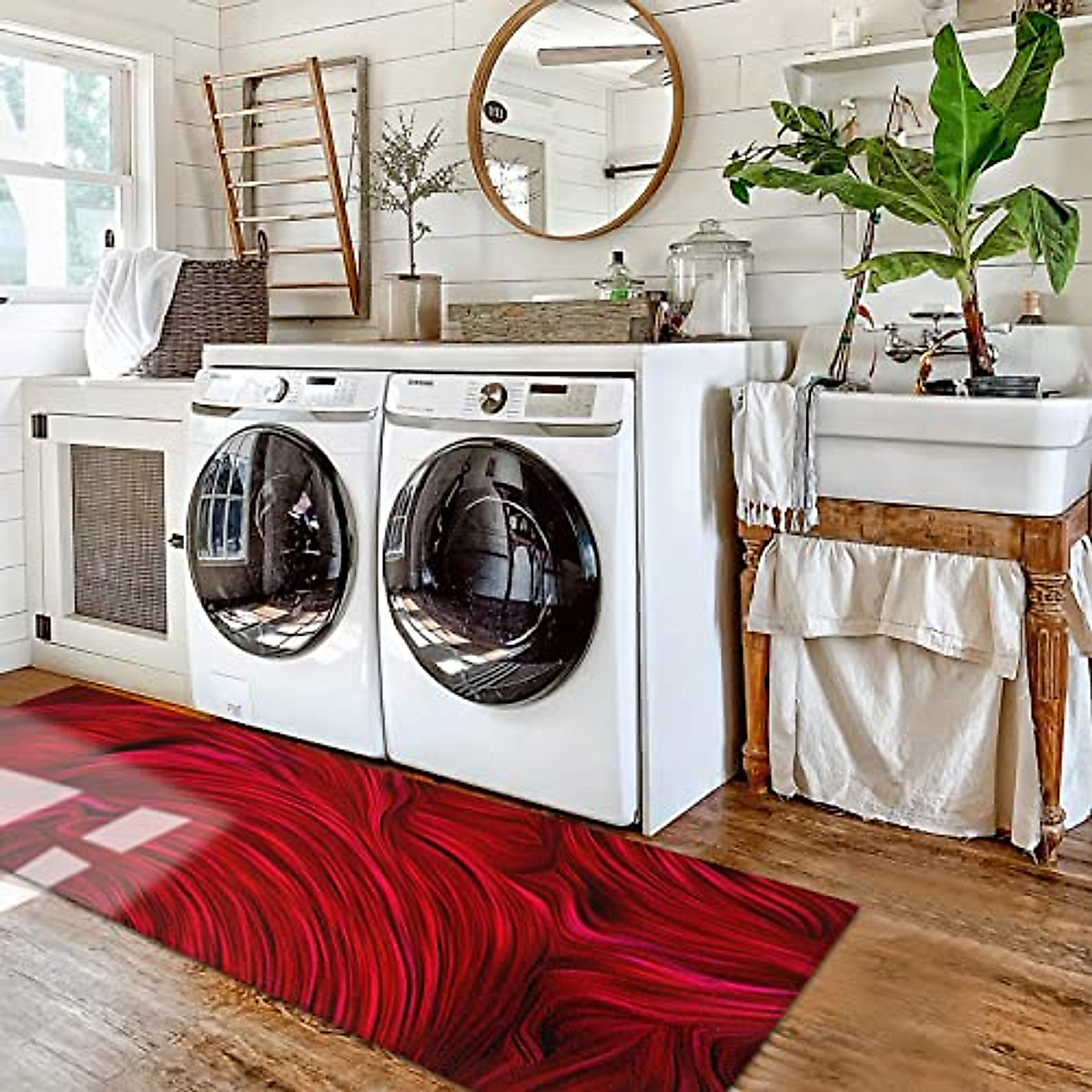 Abstract Art Kitchen Mats 2 PCS Anti-Fatigue Kitchen Rugs, Non Slip Kitchen Rugs and Mats Cushioned Standing Desk Mat Floor Mats for Home,Sink,Office,Kitchen, Red Liquid Artistic Texture