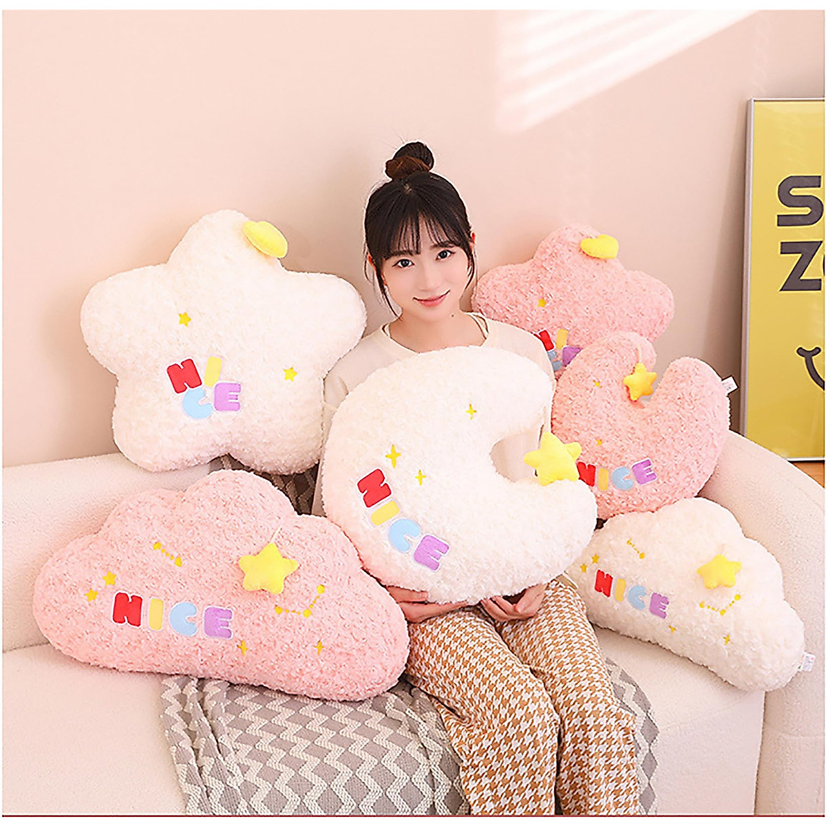 ANYEI Star Moon Cloud Pillow - Comfortable Fabric, Delicate Skin-Friendly, Fluffy and Soft (35cm(13.7in), B-White-Moon)