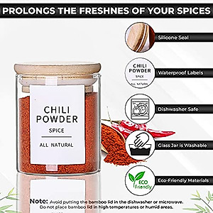 Glass Spice Jars with Bamboo Lids - 20 Pcs Thicken(2.4mm) 4oz Airtight Seasoning Containers with 131 Waterproof Minimalist Spice labels Preprinted - Small herb Jars for Pantry Organization and Storage