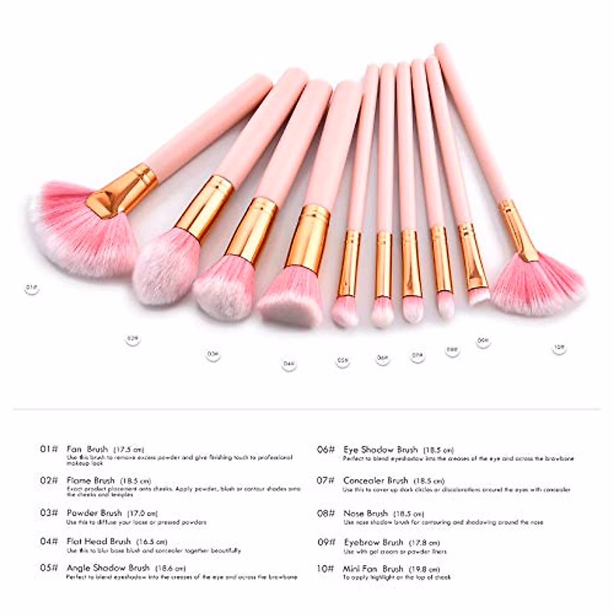 ARALOR Makeup Brushes Set 10 pcs Pink Wood Handle Soft Nylon Bristles Kabuki Makeup Brush Cosmetic Brushes Eyeshadow Eyeliner Blush Brushes