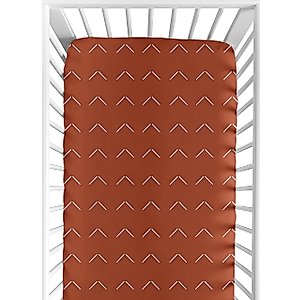 Sweet Jojo Designs Rust and White Boho Arrow Boy or Girl Fitted Crib Sheet Baby or Toddler Bed Nursery - Orange Bohemian Tribal Southwest Chevron Geometric Herringbone Woodland Gender Neutral