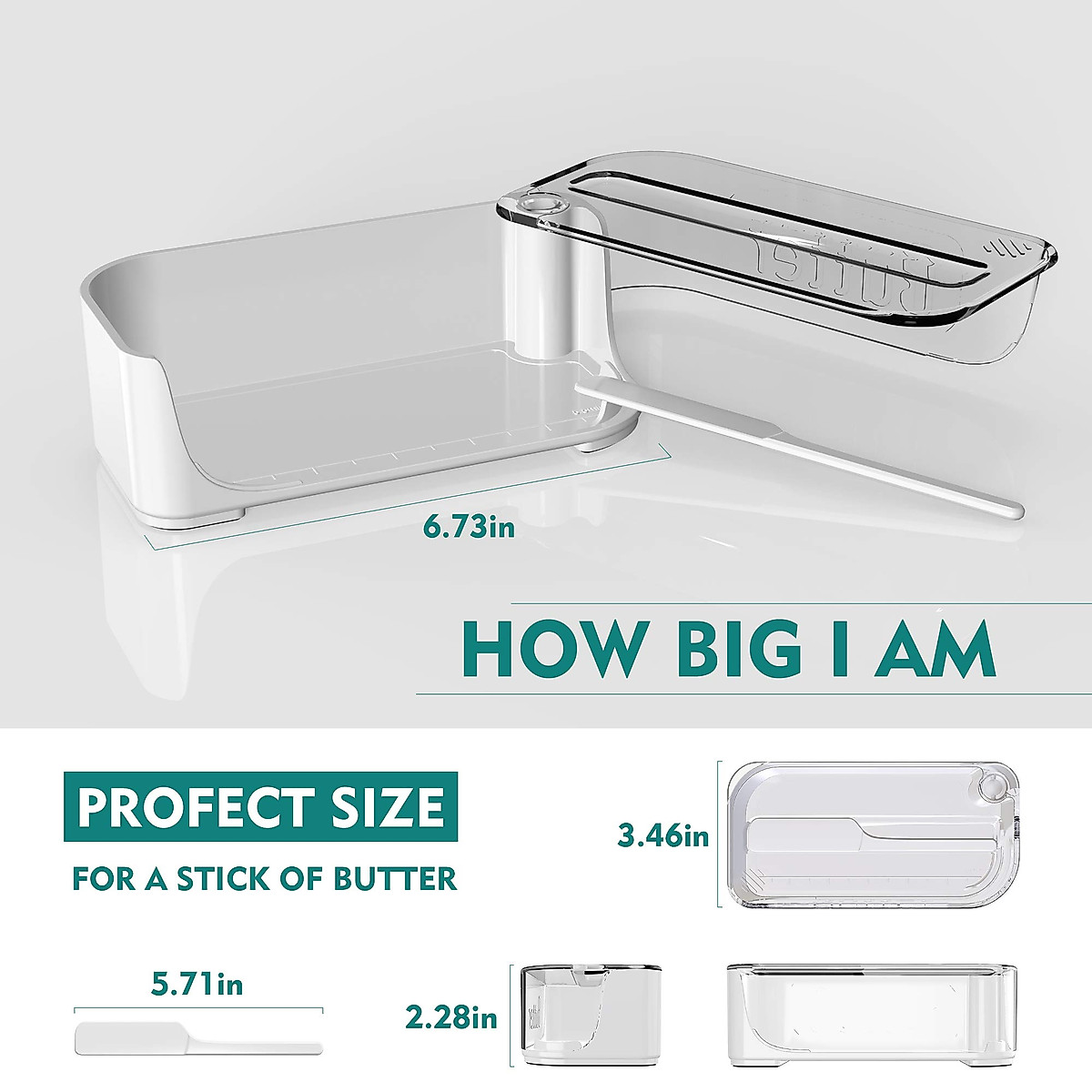 Butter Dish with Lid and Knife,Butter Container with 180° Rotating Sealing Flip-Top,Butter Keeper for Countertop or Fridge,Plastic Butter Holder Container, BPA-Free, Freezer Safe, Hand Wash (White)