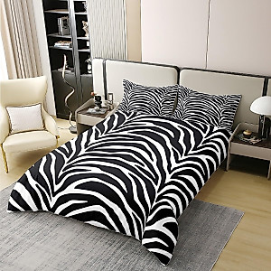 Zebra Strip Door Duvet Cover 100% Cotton Twin SizeGeometric Strip Lines Bedding Cotton Duvet Cover Set Wild Animals Bedding Set Modern Abstracr Art Comforter Cover Set Black White Bedspread Cover