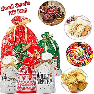 Christmas Drawstring Gift Bags Assorted Sise Large Christmas Wrapping Bags with Drawstring Christmas Drawstring Gift Bags for Presents Xmas Treat Goody Candy Bags