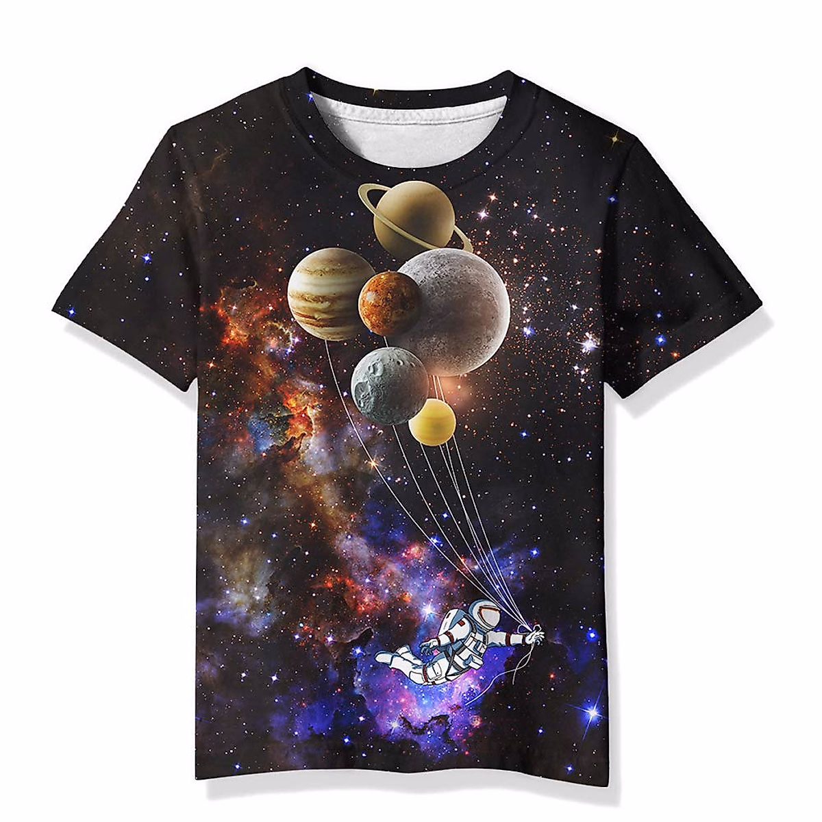 Linnhoy Boys Shirts Girls Shirts Casual Short Sleeve T-Shirt 3D Galaxy Printed Planet Graphic Tees for Kids Unisex Novelty Space Tops 8-10 Years