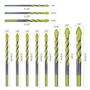 Masonry Drill Bit Set & Concrete Drill Bit 11Piece,Chrome Plated with Industrial Strength Carbide Tip,for Tile,Glass.Brick,Wall,Acrylic,Plastic,Wood,Aluminum Alloy,Thin Iron Plate,Concrete by CSOOM