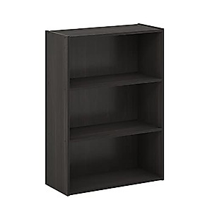 Furinno Pasir 3-Tier Open Shelf Bookcase, Espresso & Turn-N-Tube 5 Tier Corner Display Rack Multipurpose Shelving Unit, 1-Pack, Dark Walnut