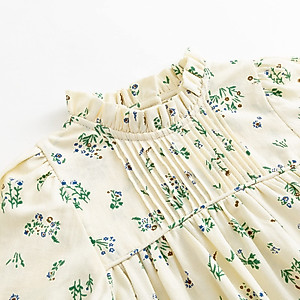 Curipeer Baby Girls Long Sleeve FLoral Dress Flower Printed Toddler Ruffle Dress for Autumn and Spring Beige 6T