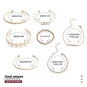 Sakytal Boho Gold Cuff Bangles Bracelets Layered Stackable Bracelet Set Rhinestone Open Cuff Bracelet for Women(7Pcs)