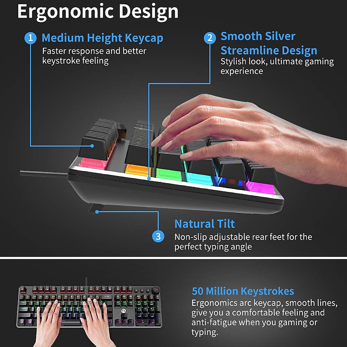 NINGMEI GK32 Mechanical Gaming Keyboard, USB Wired Programmable Keyboard Customizable Backlit RGB LED, 108 Keys Programmable Macro Functionality Anti-ghosting Mechanical Cushioned for PC MacBook pro