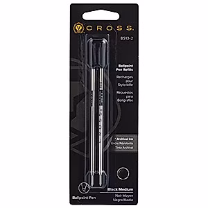 Cross Refills for Ballpoint Pens, Medium, Black Ink, 2/Pack (85132), Model:8513-2