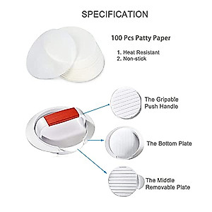 Yierouzi Non-Stick Burger Press with 100Pcs Patty Papers, Hamburger Patty Maker Mold, Hamburger Press Patty, Burger Mold Rings Easy Release Round for Meat, Beef, Veggie Burger, BBQ (ABS)