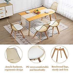 ANOUR Dining Chairs Set of 4, Modern Kitchen Clear Acrylic Accent Dinner Chairs with PU Leather Cushions Seat and Solid Beech Legs, Suitable for Living Room and Bedroom