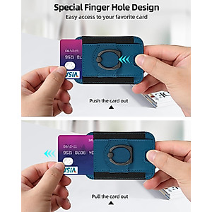 ExtreLife Upgraded for Magsafe Wallet, Strongest Magnetic Wallet, for iPhone Wallet Magsafe with Ring Grip, Magnetic Card Holder Wallet for iPhone 15/14/13/12 Series, Fit 7 Cards, Vegan Leather, Blue