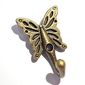4 PCS Vintage Wall Mounted Hanger Hooks Bronze Antique Door Hangers for Hanging Clothes Hook Up Towel Coat Hat Scarf Jacket Butterfly Patterned (Length:2-1/4", Width:1-3/8")