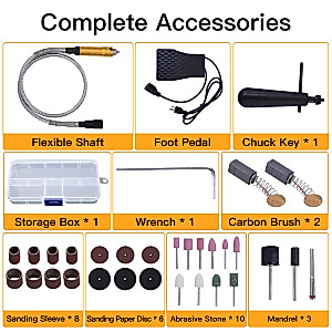 1000W 30000RPM Electric Flex Shaft Rotary Tool Foot Pedal Control Flex Shaft Hanging Grinder Carver Can Forward-Reverse Rotation, Multi-function Kit with Accessories for Carve-Buffing Diy Craft work