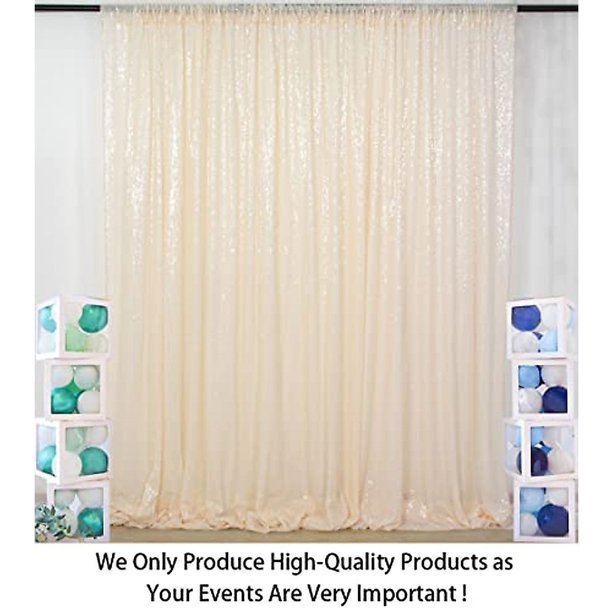 ShiDianYi 4FTX6FT-Ivory-SEQUIN Photo Backdrop, Beige Wedding Photo Booth, Photography Background Ivory Sequin Backdrop Curtain Glitter Backdrop for Parties