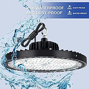 EVBFORU 2 Pack UFO LED High Bay Light, 200W LED High Bay Light, 5000K LED Shop Light with 29,000lm,US Plug, IP66 Commercial Warehouse Area Light for Wet Location Area, Workshop, Garage