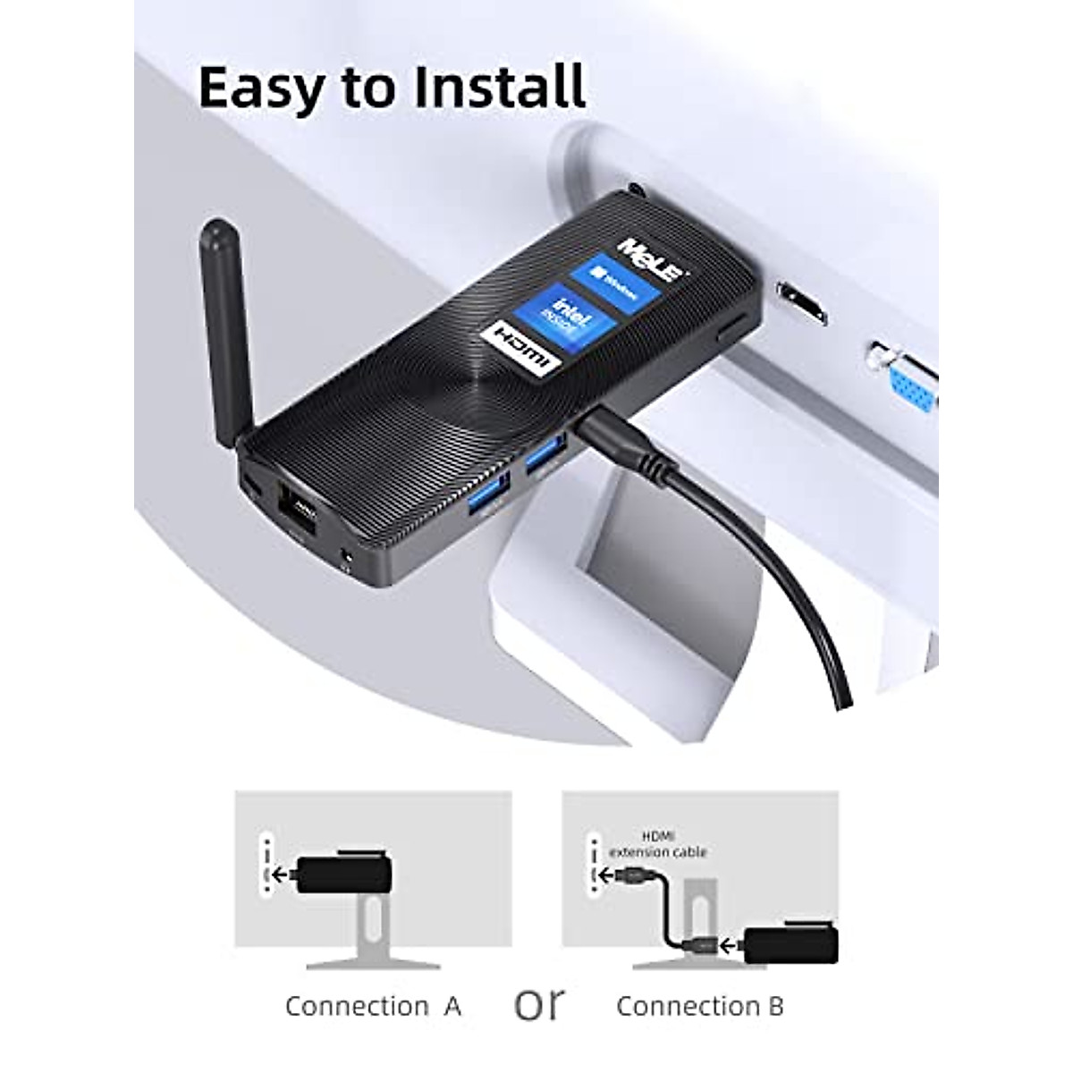 MeLE PCG02 Fanless Mini PC Stick Desktop,J4125 8GB 256GB Windows 11 Pro 4K HDMI Portable Small Computer, Support Win10 pro PXE Unlocked Bios Gigabit Ethernet, Work on Media Industry IoT Office