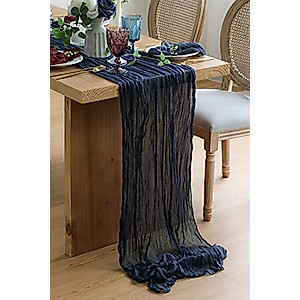 Uwilowe 5 PCS 13Ft Navy Blue Table Runner, Boho Gauze Cheese Cloth Table Runner Rustic Sheer Runner 160inch Long for Wedding Bridal Baby Shower Birthday Party Cake Table Decorations
