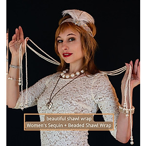 Rlosjin 𝟏𝟗𝟐𝟎𝐬 𝐒𝐡𝐚𝐰𝐥 𝐟𝐨𝐫 𝐖𝐨𝐦𝐞𝐧, Sequin Beaded Bridal Shawl, Dab Dinner Shawl, Prom Shawl, Dinner Scarf, 𝐃𝐫𝐞𝐬𝐬 𝐏𝐚𝐫𝐭𝐲 𝐒𝐡𝐚𝐰𝐥- Black Gold