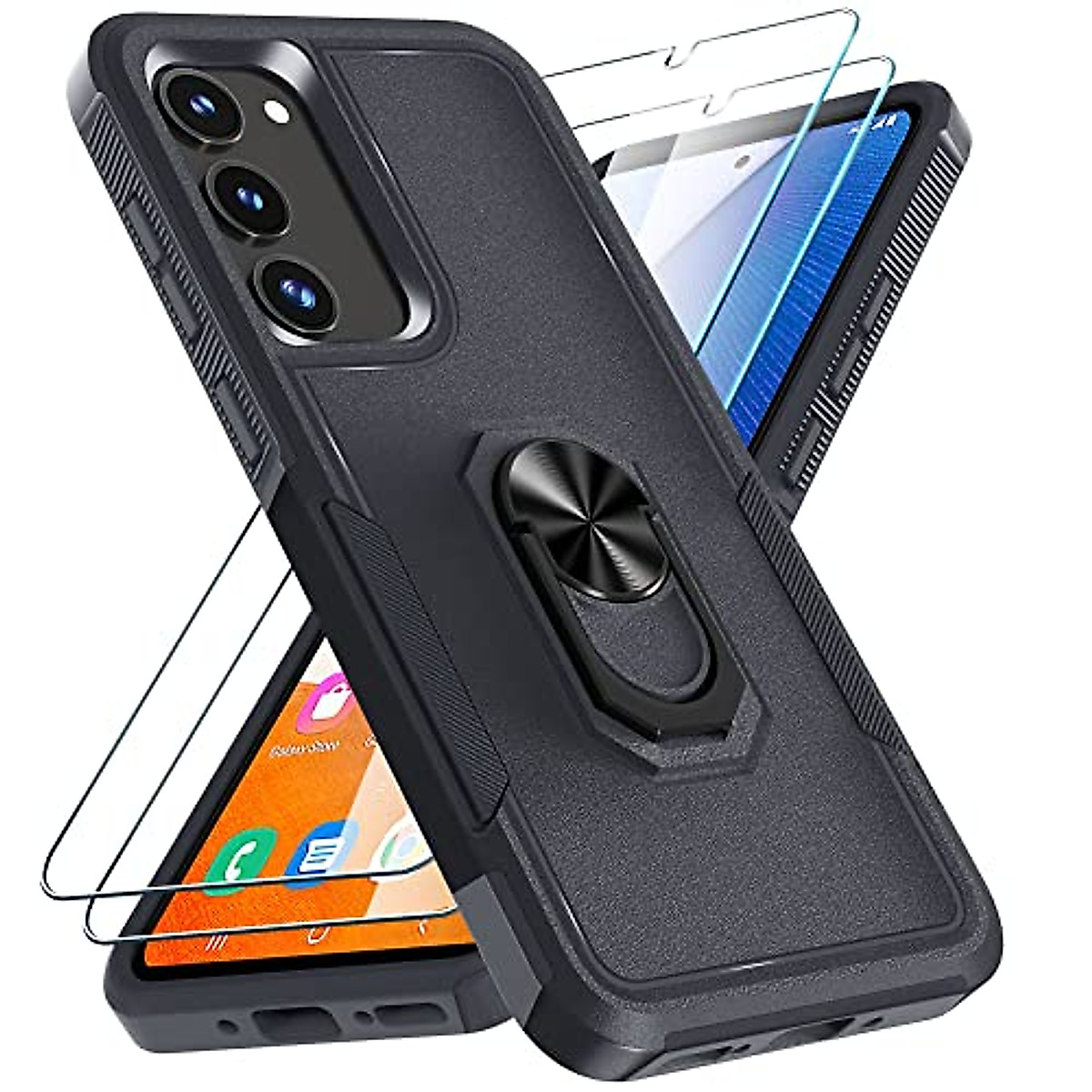 Samsung Galaxy A54 5G Case with Screen Protector (2 Packs),[Military Grade][Shockproof Protection][Built-in Ring Kickstand] Heavy Duty PC+TPU Dual Layer Case Cover-Black