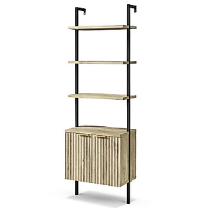 OAKHAM HOME Oxford Bookshelf, Ladder 5 Tier Open Bookshelf, Tall Book Shelf with Cabinet, Wall Mount Bookshelves with Display Rack, Bookcase with Shelves for Bedroom, Living Room, Sunwashed Ash Oak