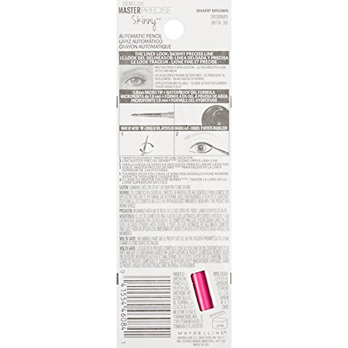 Maybelline Master Precise Skinny Gel Eyeliner Pencil, Sharp Brown, 1 Count