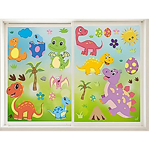 CCINEE 85 PCS Dinosaur Window Cling Decals for Kids,Assorted Cute Dinosaur Foot Print Eggs Window Sticker Decorations for Kids Toddlers