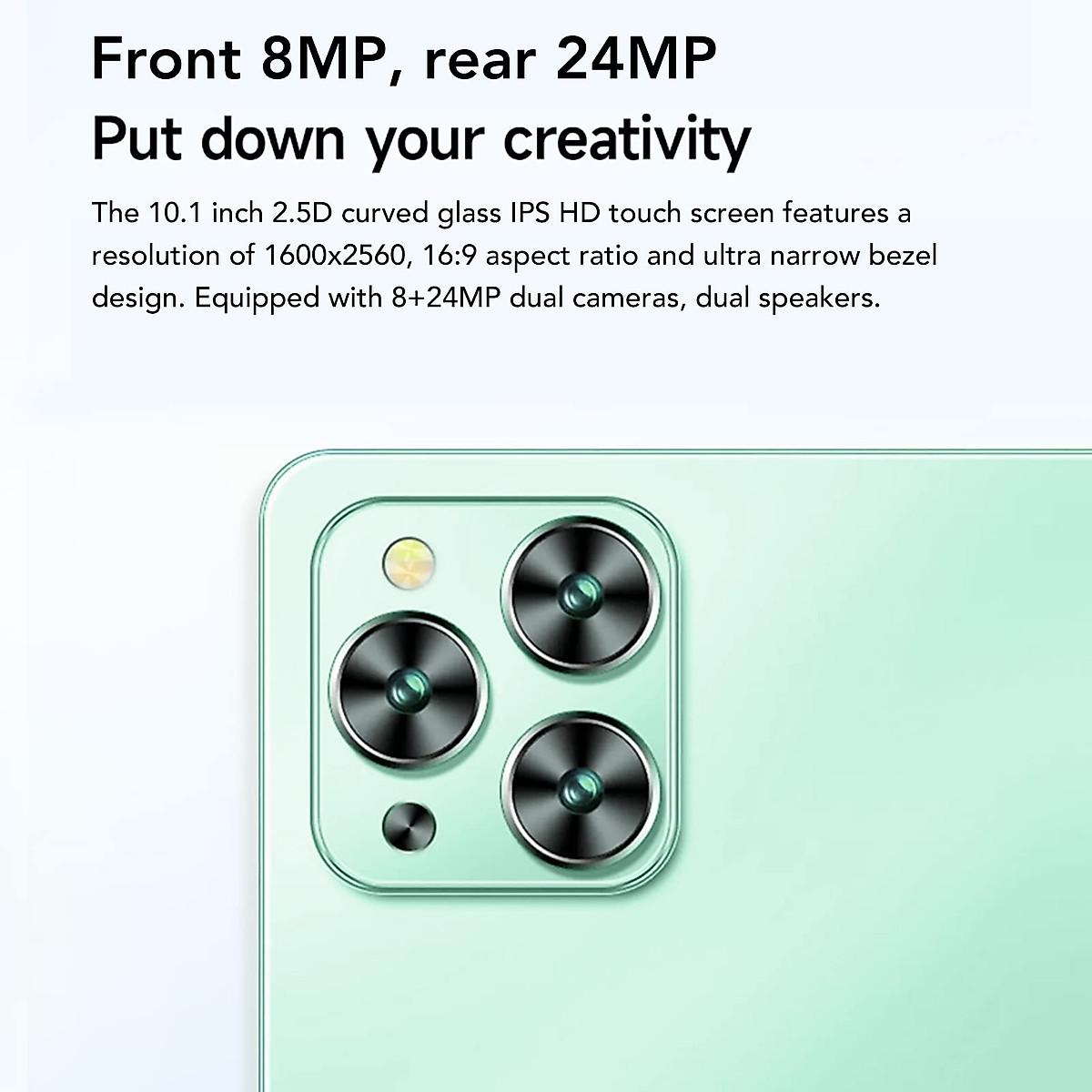 EBTOOLS 10.1in Tablet, 4G WiFi, 6GB RAM 128GB ROM, Octa Core, 8MP 24MP Cameras, GPS Function, Type C 5000mAh Rechargeable Green Calling Tablet, for Android 10.1