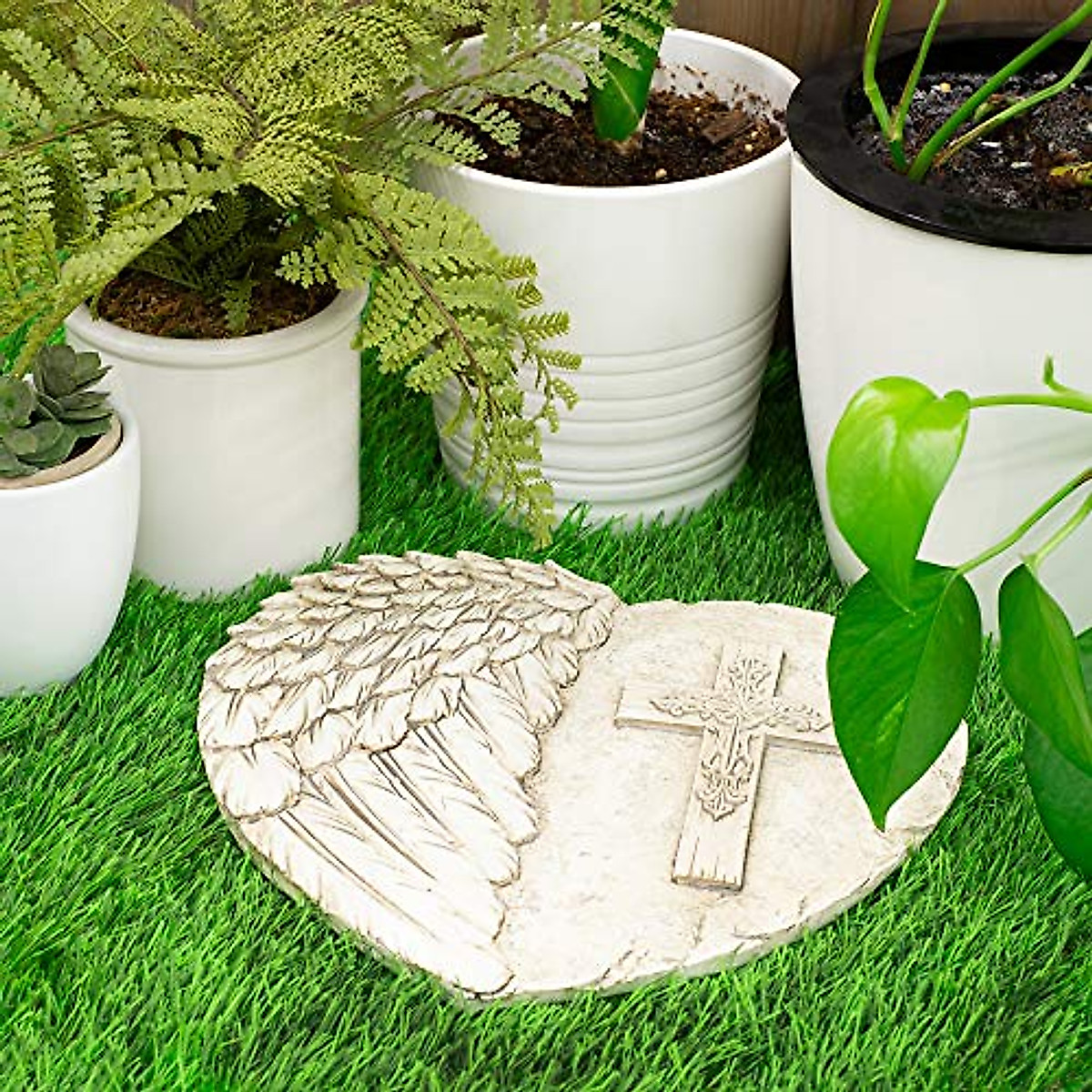 Napco Angel Wing Cross Grey 11 x 10 inch Resin Decorative Garden Stepping Stone